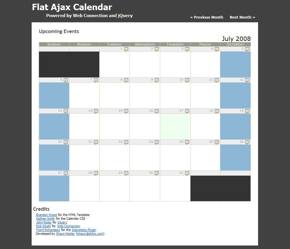 Ajax Calendar with Visual Foxpro and jQuery | SKFox.com